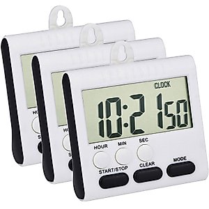 Mudder 3 Pack 24 Hours Magnetic Kitchen Timers with Digital Alarm Clock Timer, Loud Alarm and Big Screen (Black)