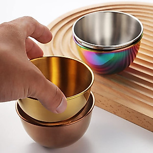 Stainless Steel Sauce Dishes Small Ice Cream Cups Mini Serving Dessert Bowl Round Seasoning Dishes Sushi Dipping for Kitchen 8 Pack (Rainbow, 3.35 inch)