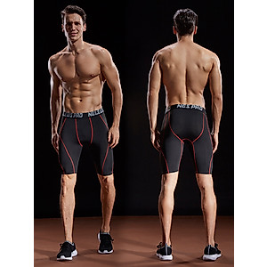 NELEUS Men's 3 Pack Sport Running Compression Shorts,6012,Grey,Black (Red Stripe),White,M