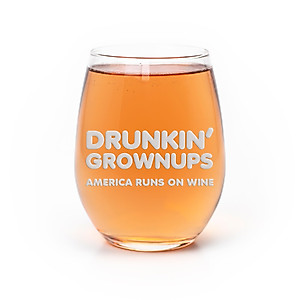 Drunkin Grownups Stemless Wine Glass - Wine Mom Gift, Funny Sayings Wine, Dunkin Donuts Wine, Adult Humor Gift, Funny Wine Glass