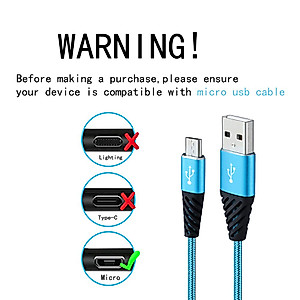 High Speed Micro USB Cable 5 Pack 10FT Android Cell Phone Charger Cables Nylon Braided Fast Charging Short Cord Compatible with Samsung S7 J7 LG HTC Motorola Kindle BlackBerry Nexus Xbox PS4 Blue