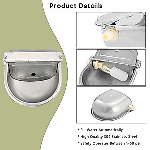 NATGAI Automatic Stainless Steel Waterer Bowl with Float Valve Water Trough Farm Grade for Horse Cattle Goat Sheep Dog