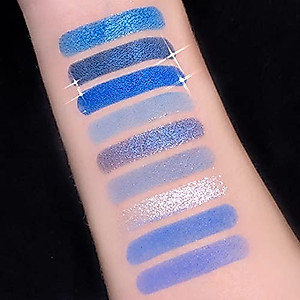 MEICOLY Blue Eyeshadow Palette,9 Colors Matte Glitter Eye shadow Palette,Metallic Silver Bright Waterproof Pressed Avatar Sally Makeup,Shimmer Pigmented Corpse Bride Eye Shadow for Halloween