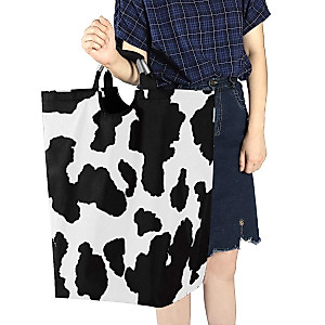One Bear Fashion Laundry Basket Christmas Cute Cow Black and White Print Foldable Large Laundry Hamper Bucket with Handles Collapsible Nursery Storage Bin for Kids Clothes Toy