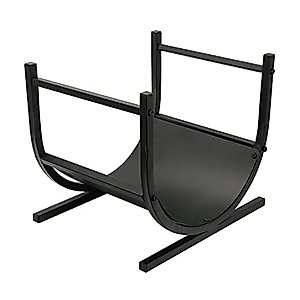 Finderomend Fireplace Log Holder Firewood Rack 17 Inch Heavy Duty Small Cast Iron Firewood Log Rack Bin for Patio Deck Fireplace Indoor/Outdoor with Scrolls for Log Wood Lumber Kindling Black