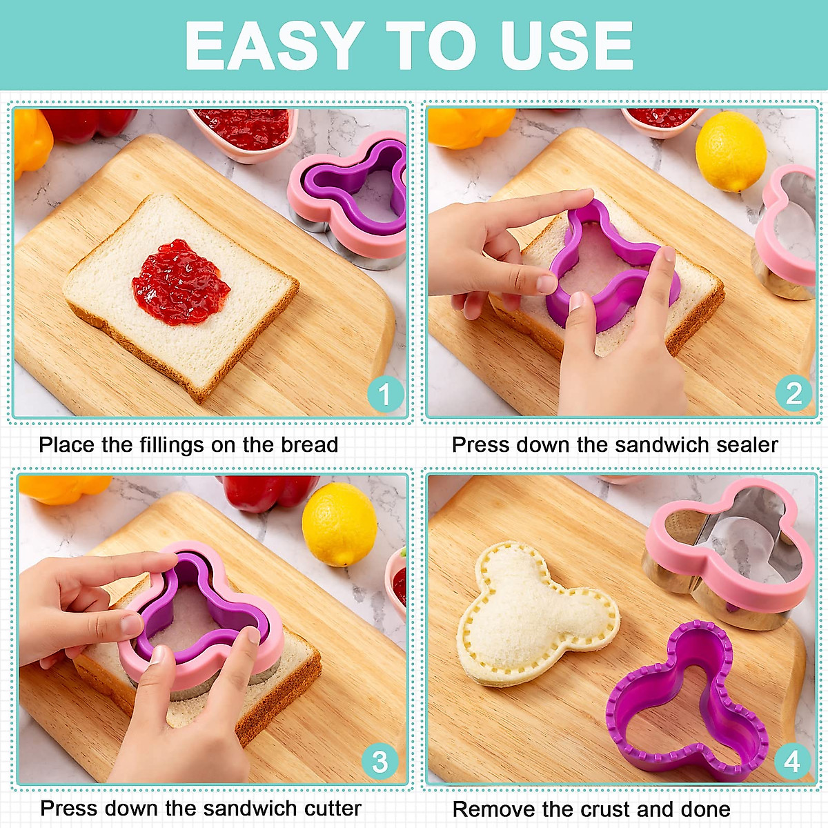 Sandwich Cutter for Kids Lunch 22 Pcs (LARGE), Nifogo Sandwich Maker, Cookie Cutters and Sealer Set, Bread Decruster, Dinosaur Mickey Square Circle Shape for Boys Girls