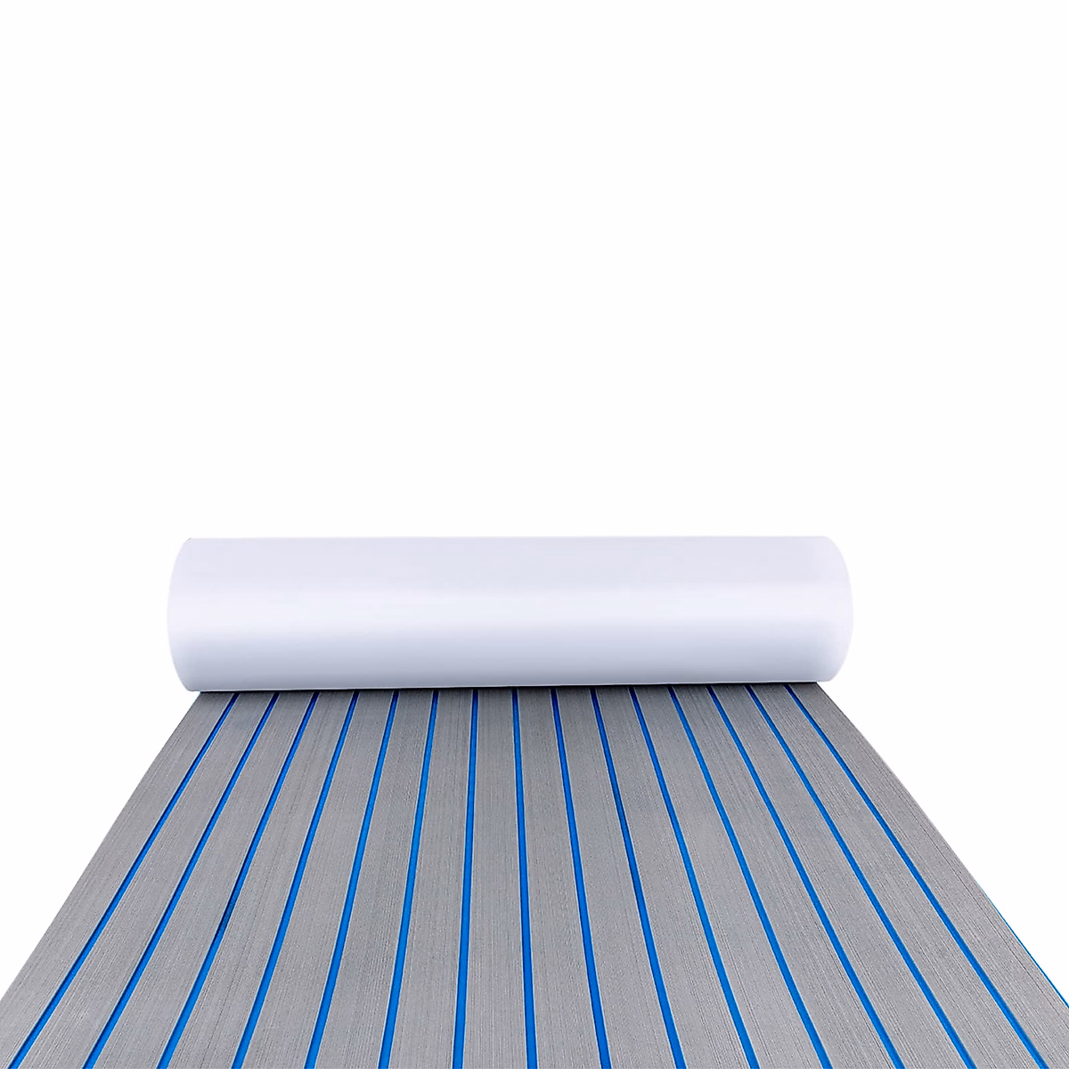 Eapmic EVA Faux Teak Decking Sheet for Fish Boat Yacht Non-Slip Marine Flooring Mat (Light Grey with Blue Stripes, 94.5"x35.4")