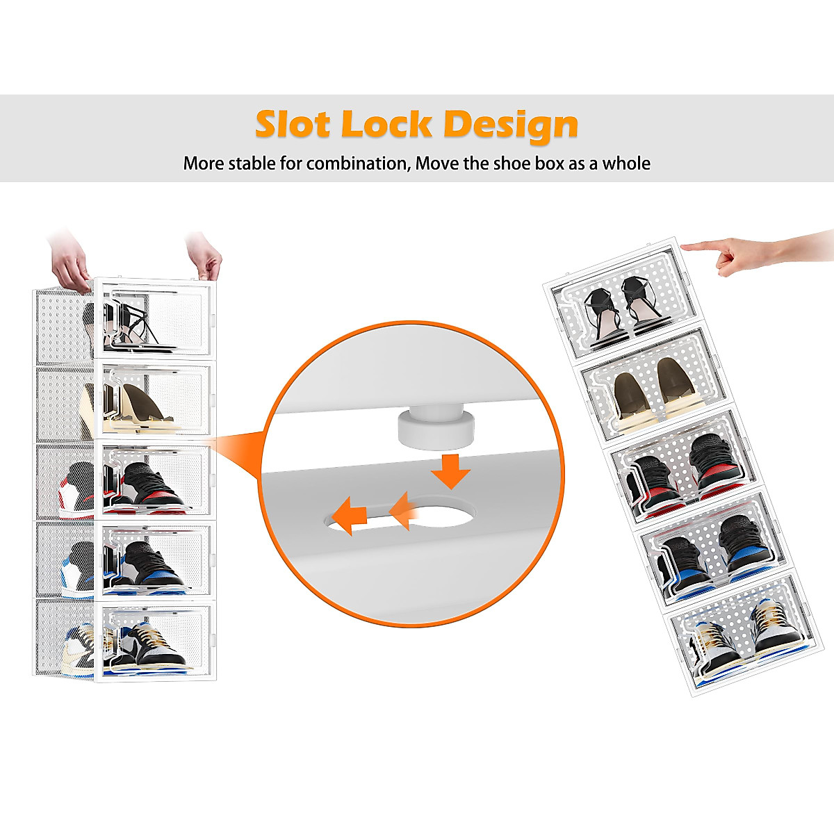 HOMIDEC 12 Pack Shoe Storage Box, Shoe Organizer for Closet, Clear Plastic Stackable Shoe Box, Foldable Shoe Rack Shoe Organizer for Closet Under Bed Entryway(White)