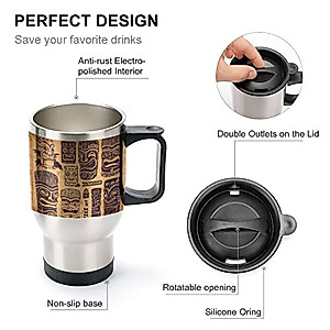 Oyihfvs Retro Tiki Icons Set Stainless Steel Travel Tea Mug for Car, Leak-Proof Vacuum Hot Cold Insulated Water Bottle, Thermal Tumbler Coffee Cup 14 oz