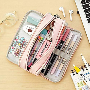 CICIMELON Large Capacity Pencil Case 3 Compartment Pouch Pen Bag for School Teen Girl Boy Men Women (Pink)