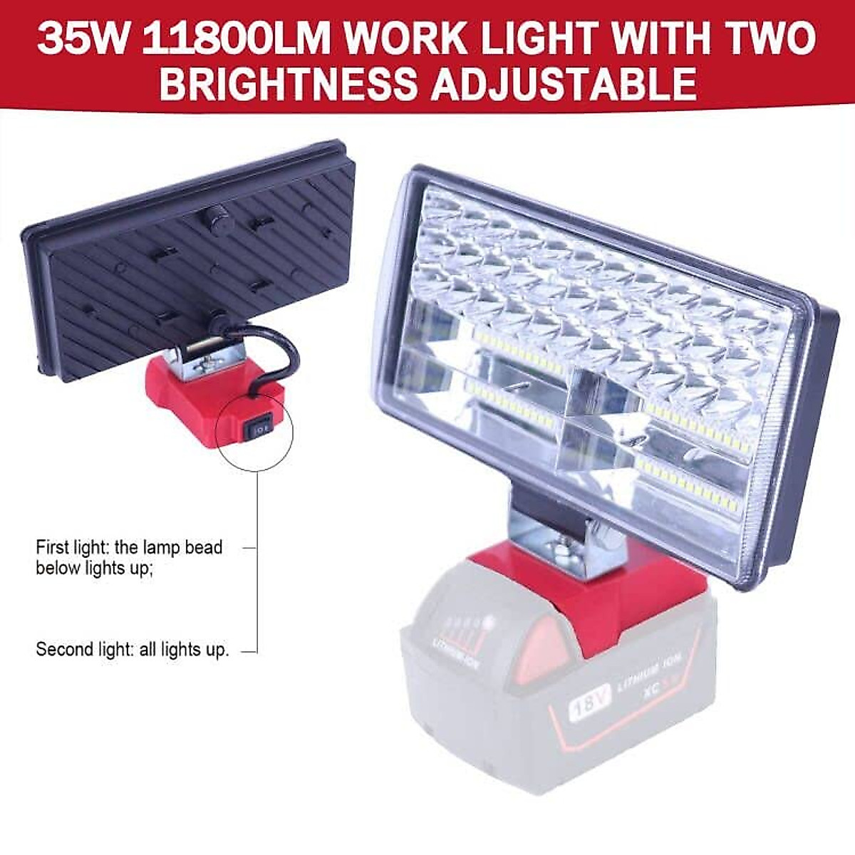 HLiePiHa LED Work Light for Milwaukee, Outdoor LED Light Flashlight, Lighting Spotlight Two USB Ports Suitable for Milwaukee 18V Li-ion Battery 48-11-1811 48-11-1812 48-11-1820 48-11-1828 (Tool Only)