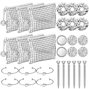 Reginary 30 Pcs Disco Bachelorette Last Disco Party Favors Makeup Bag Hair Scrunchies Compact Mirror Love Knot Bracelet Diamond Pen for Last Rodeo Bridal Shower Bridesmaid New Year 80s 90s Gifts