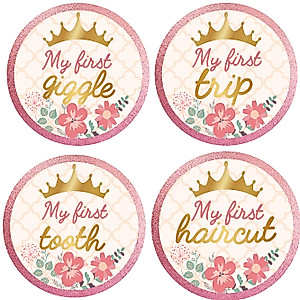 Baby Monthly Milestone Stickers, (Set of 20) Baby Belly Stickers with Crown Rose Gold Flower, Best Baby Shower Registry Gift, Scrapbook Photo Keepsake or Baby Photo Sharing Milestone Sticker.
