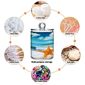 ALAZA 2pcs Summer Sea Beach Starfish Funny Qtip Holder Dispenser 14 oz Bathroom Storage Clear Apothecary Jars Containers Cotton Ball,Cotton Rounds,Floss Picks, Hair Clips, Food