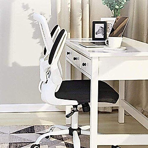 LUKEO Furniture Mid Back Black Mesh Swivel Ergonomic Task Office Chair with Flip Up Arms