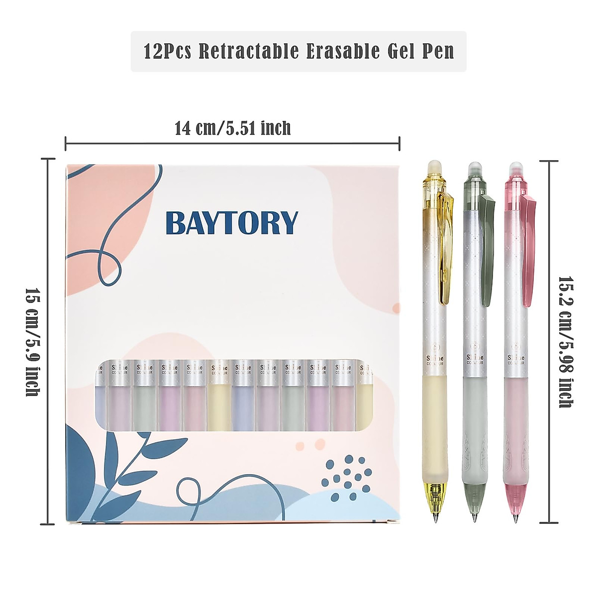 BAYTORY 12Pcs Retractable Erasable Pens No Bleed Fine Point, Black Ink Pen with Eraser Clear, Smooth Writing for Note Taking Marking Planner Crossword Puzzles(Vintage Barrel)