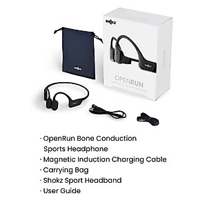 SHOKZ OpenRun (AfterShokz Aeropex) - Open-Ear Bluetooth Bone Conduction Sport Headphones - Sweat Resistant Wireless Earphones for Workouts and Running - Built-in Mic, with Headband
