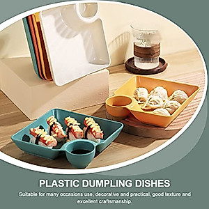 Hemoton Paper Plates 4Pcs Ceramic Dumpling Plate with Sauce Compartment, 7.2 * 7.2 inch Serving Plate with Sauce Holder, Chips and Salsa Plate, Serving Plate with Sauce Divider Platter Cheese Board