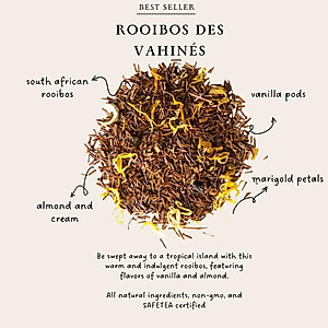 Palais des Thés - Rooibos des Vahinés - Premium Gourmet Vanilla and Almond Flavored Caffeine-Free Rooibos Tea - 20 Count Biodegradable Tea Bags Box
