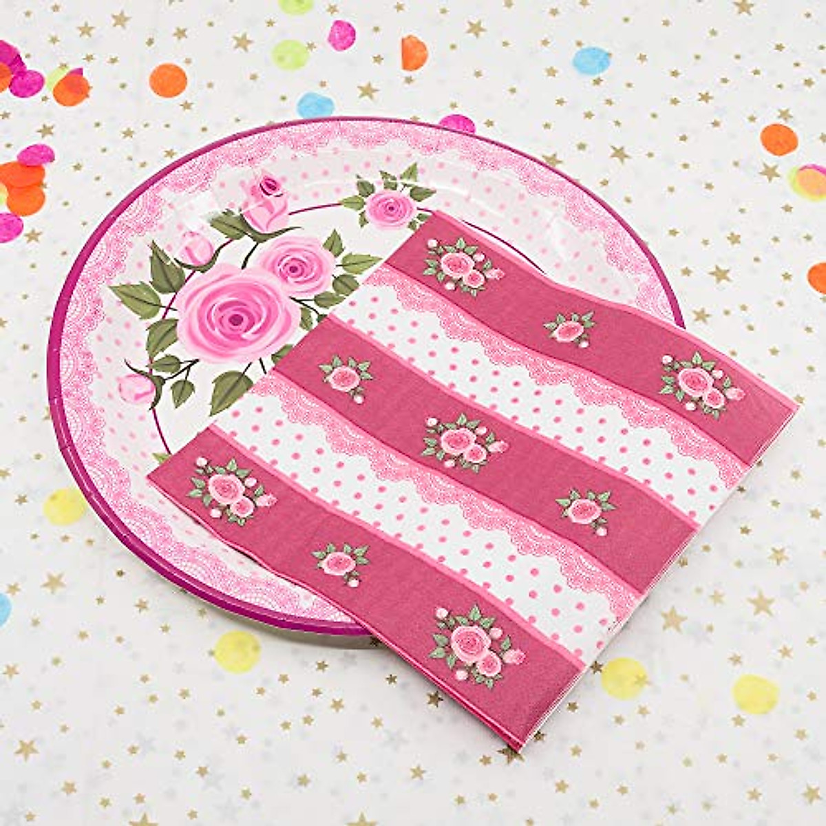 Royal Bluebonnet Napkins - 100 Paper Napkins - Pink and White Rose Flower Theme – Napkins Disposable, Napkins, Napkins Paper