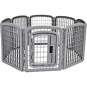 Amazon Basics 8-Panel Octagonal Plastic Pet Pen Fence Enclosure With Gate, 59 x 58 x 28 Inches, Grey
