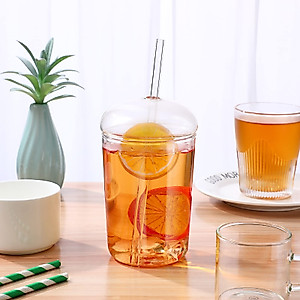 DOITOOL Clear Glass Tumbler with Straw and Lid, 15OZ Clear Iced Coffee Cups with Lids and Straw for Iced Coffee, Cold Drinks, Juices Drinking for Home Outdoor Travel Party