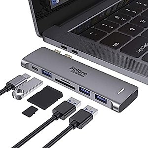 USB C Adapter for MacBook Pro/MacBook Air M1 M2 2021 2020 2019 2018 13" 15" 16", 6 in 1 USB-C Hub MacBook Pro Accessories with 3 USB 3.0 Ports,USB C to SD/TF Card Reader and 100W Thunderbolt 3 PD Port