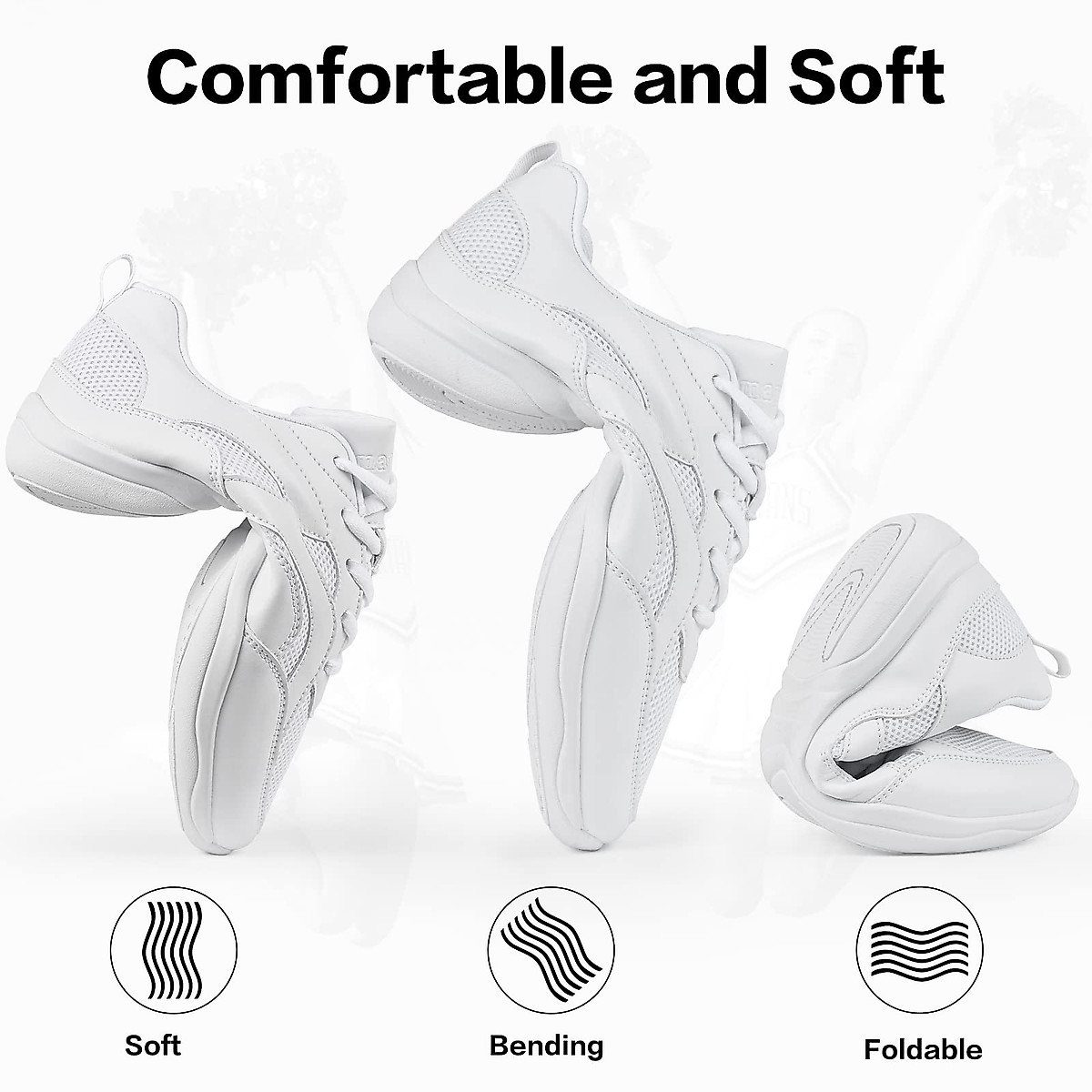 Smapavic Cheer Shoes for Women White Cheerleading Dance Shoes Training Athletic Comfortable Sneakers Size 8