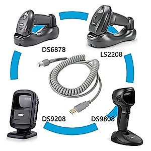 SinLoon Symbol Ls2208 USB Cable USB A to RJ45 Coiled Spiral Extension Cable Barcode Scanner Ls1203 Ls4208 Ls4278 Ds6707 Ds6708 USB Cable (10ft,3M)