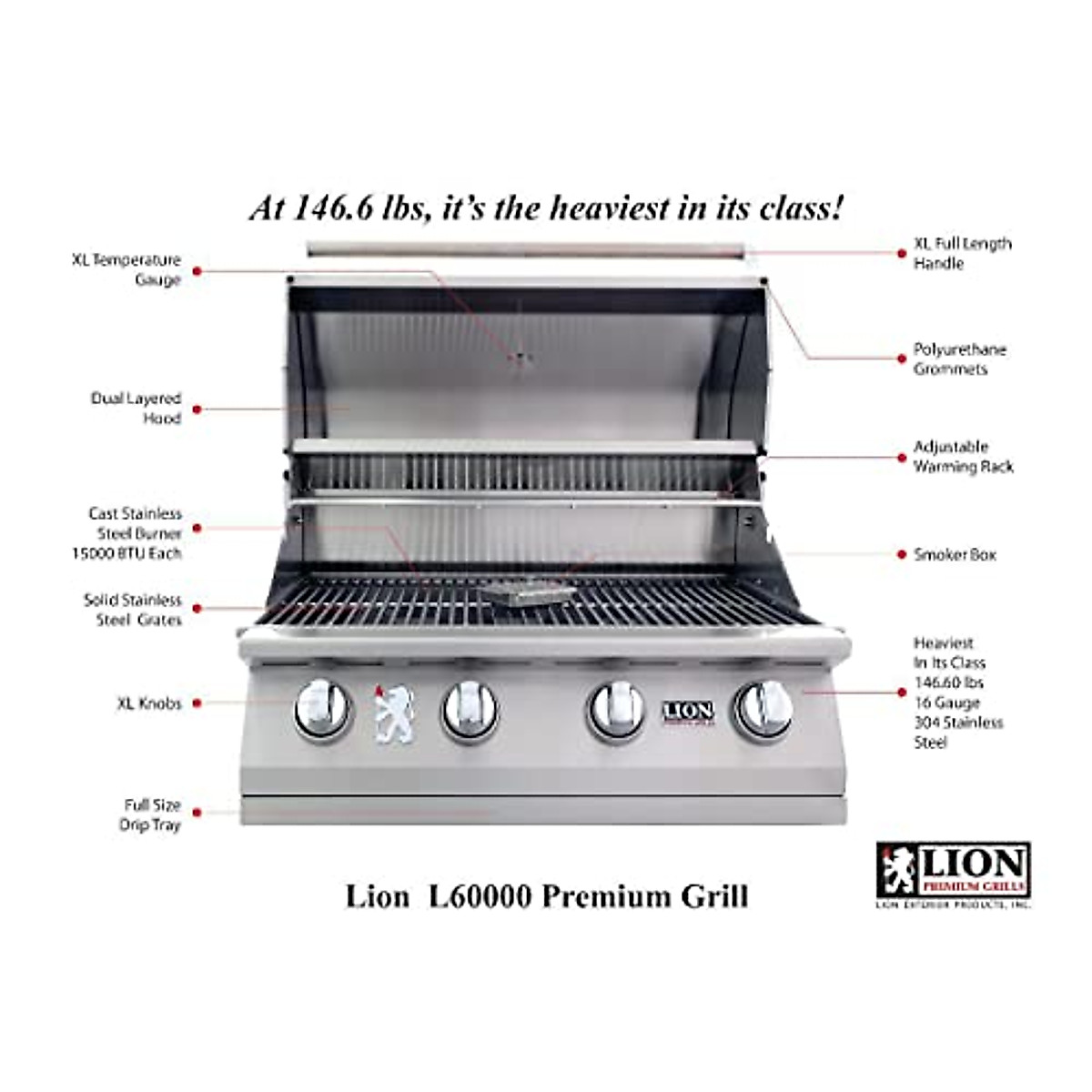 Lion 32″ 4-Burner Gas Grill – L60000 Liquid Propane