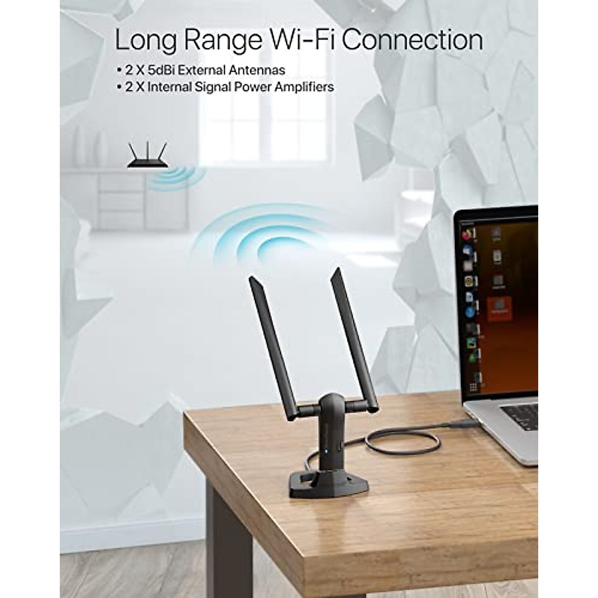BrosTrend Linux WiFi Adapter for Ubuntu, Mint, Kali, Debian, Lubuntu, Xubuntu, Mate, Zorin, PureOS, Raspberry Pi 2+, Windows 11, 1200Mbps, 5GHz/2.4GHz, Long Range 2X5dBi Antennas, USB3.0