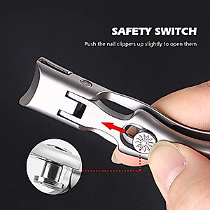 PHOELUXE Nail Clippers, 16mm Wide Jaw Opening Nail Clippers for Cutting Thick Nails Extra Large Toenail & Fingernails Clippers with Safety Lock and Nail File for eniors, Men, Adult (Silver)