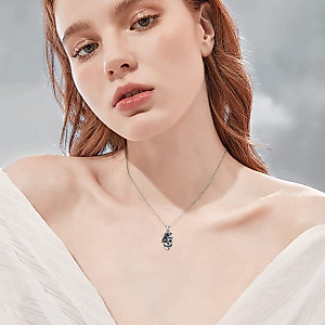 Seiyang Skull Necklace for Women Sterling Silver Goth Skull Rose Pendant Halloween Necklace Skull Jewelry Skull Gift for Women Men Halloween (Rose Skull Necklace)