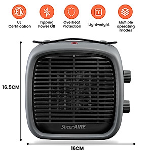 Basics Ceramic Heater Space Heaters for Indoor Use Overheat Protection Tilt Protection Low Noise Heating Portable Heater Adjustable Electric PTC Portable Fan (Grey),700W/1200W,7.48"D x 5.12"W x 8.27"H