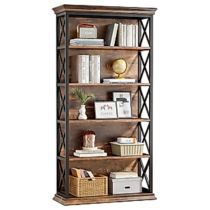 LITTLE TREE 6-Tier Bookcase, 71 Inches Industrial Bookshelves, Floor Standing Display Storage Shelves Tall Bookcase for Home Office, Living Room, Bed Room
