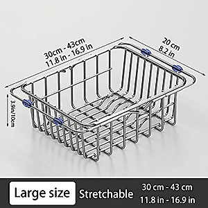 PEAKXCAN Retractable Stainless Steel Kitchen Draining Rack, Sink Draining Basket, Fruit and Dish Rack, Dish Washing Basket, Draining Bowl Rack