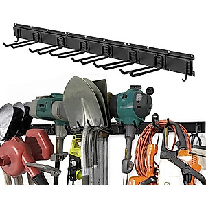 WMK Garage Tool Organizer Wall Mount, 11 PCS Garden Tool Rack with 8 Adjustable Heavy Duty Storage Hooks, Aluminum Tool Storage Racks 48 Inch, Max Load to 280lbs