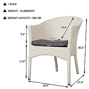 Koreyosh Outdoor Rattan Dining Chair Wicker Patio Arm Chair with Soft Cushion,Steel Frame Front Porch Furniture for Garden, Balcony, Lawn and Indoors (White-1 Pack)