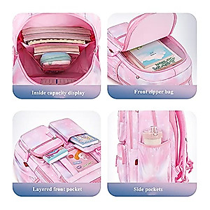 Girls backpack,Kids Backpack for Girl,Cute Elementary Bookbag Waterproof Large Capacity School Bag Backpacks for Girls (Pink)