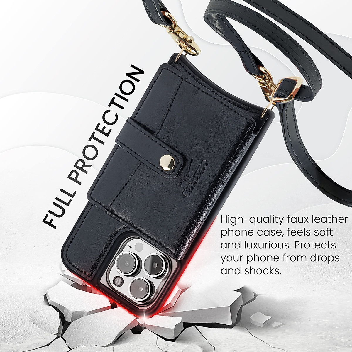 iPhone 13/14 Pro Max Case Faux Leather Wallet - Crossbody Purse Credit Card Holder Wallet - RFID Blocking, Clear ID Window, Exterior Slot Magnetic Closer Wallet w/Detachable & Expandable Leathr Strap