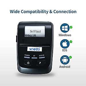 vretti Bluetooth Receipt Printer, 2inches 58mm Portable Direct Thermal Printer Compatible with Android,Windows, Mini Wireless Mobile USB POS Printer for Restaurant Retail, Sales, Kitchen, Hotel