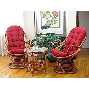 Lounge Swivel Rocking Rattan Wicker Java Chair w/Red Cushion, Colonial Color