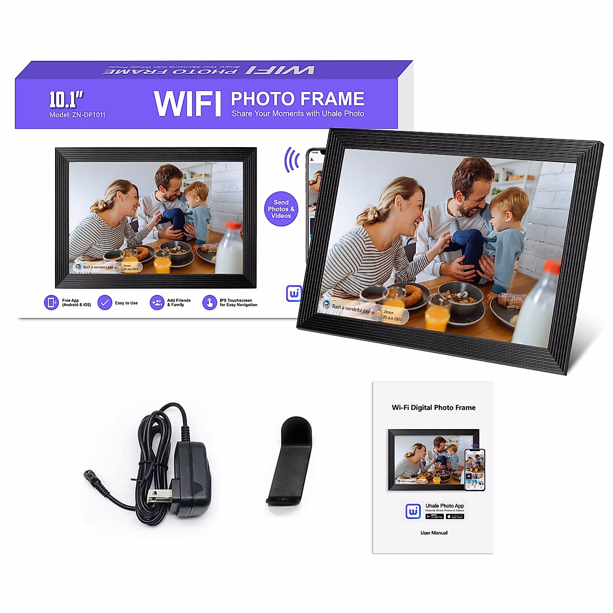 32GB 10.1 inch WiFi Digital Photo Frame 1280 * 800 IPS Touch Screen Share Moments via App from Anywhere, Support Mirco SD Card Extend Storage, Auto-Rotate