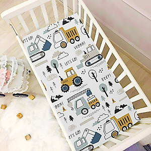 Baby Fitted Mini Crib Sheets Portable Playard Sheets Stretchy Childish Truck Excavator Girls Boys Soft Modal