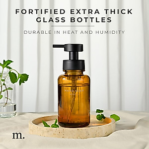 MaisoNovo Glass Foaming Hand Soap Dispenser 14 Oz | Amber Foaming Soap Dispenser Black Plastic Pump x 1 w/Labels