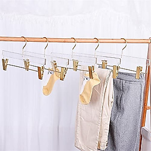 10 Pieces of Acrylic Transparent Gold Hook Hanger Acrylic Hanger with Gold Clip Clear Acrylic Hanger Pants Hanger Clip Skirt Display