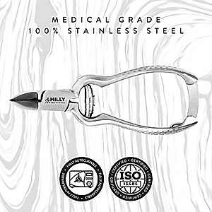 By MILLY German Steel Heavy Duty Toenail Clippers - Trim Thick or Hard Toenails with Medical Grade High Carbon Stainless Steel Toenail Cutter - Professional Podiatrist Toenail Nipper (Silver)