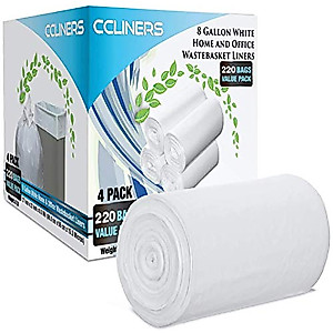 8 Gallon Medium Trash Bags White Kitchen Garbage Bags Plastic Wastebasket Trash Can Liners for Home and Office Bins, 200 Count