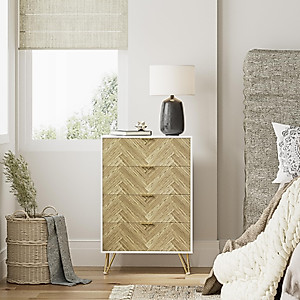 Masupu 4 Drawer Dresser, Drawer Chest, Tall Storage Dresser Chest Cabinet Organizer Unit with Gold Metal Hands and Legs, White Dresser, Small Dresser for Bedroom, Living Room, Closet, Hallway