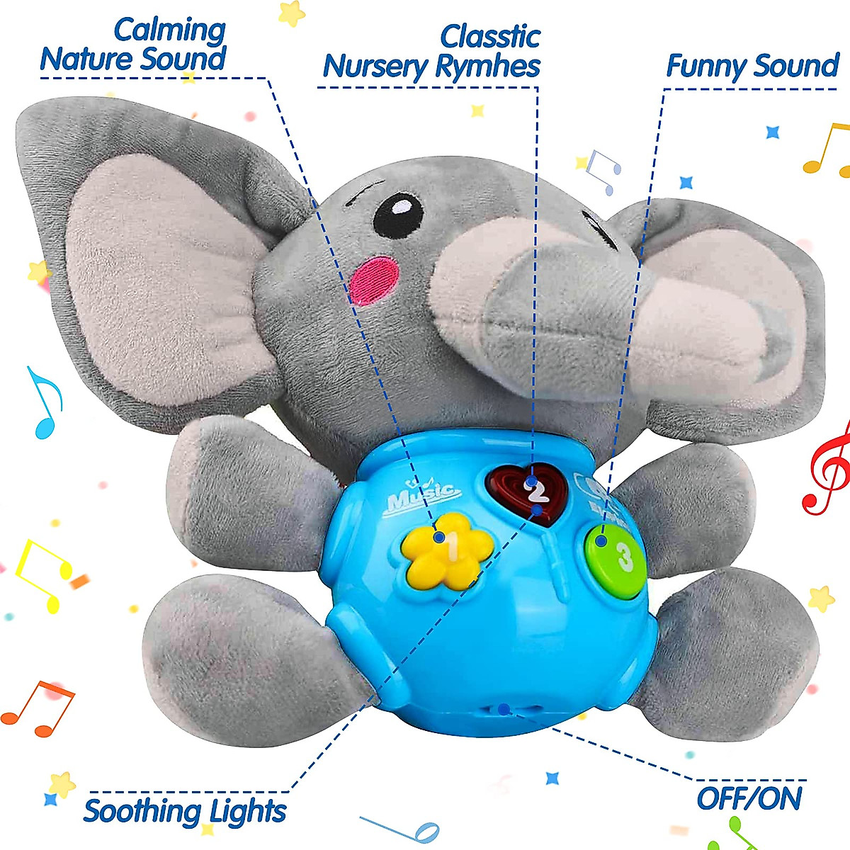 Sakiyrmai Plush Elephant Music Baby Toys 0 3 6 9 12 Months, Cute Stuffed Animal Light Up Baby Toys Newborn Baby Musical Toys for Infant Babies Boys & Girls Toddlers 0 to 36 Months-Upgraded
